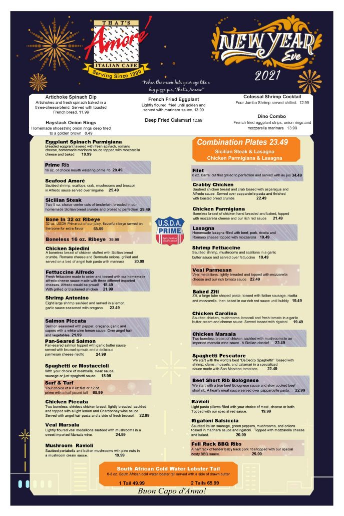 Holiday Menu - That's Amore Italian Cafe