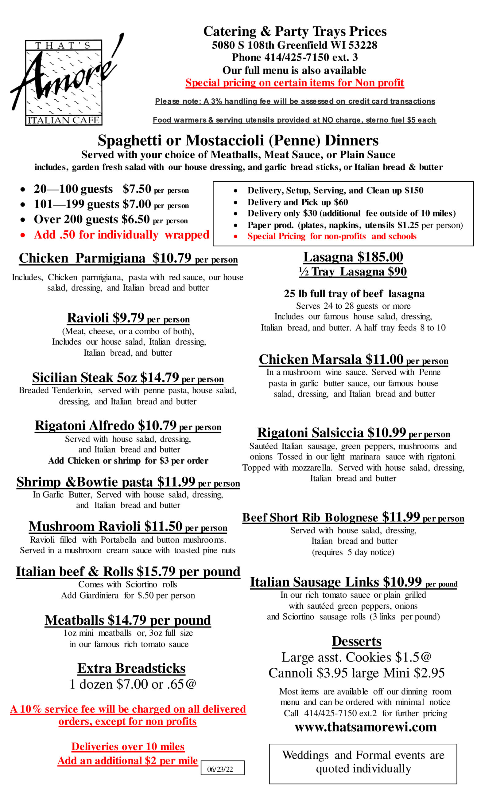 catering menu 6.15.22 - That's Amore Italian Cafe