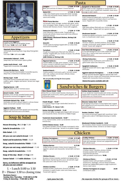 front menu - That's Amore Italian Cafe