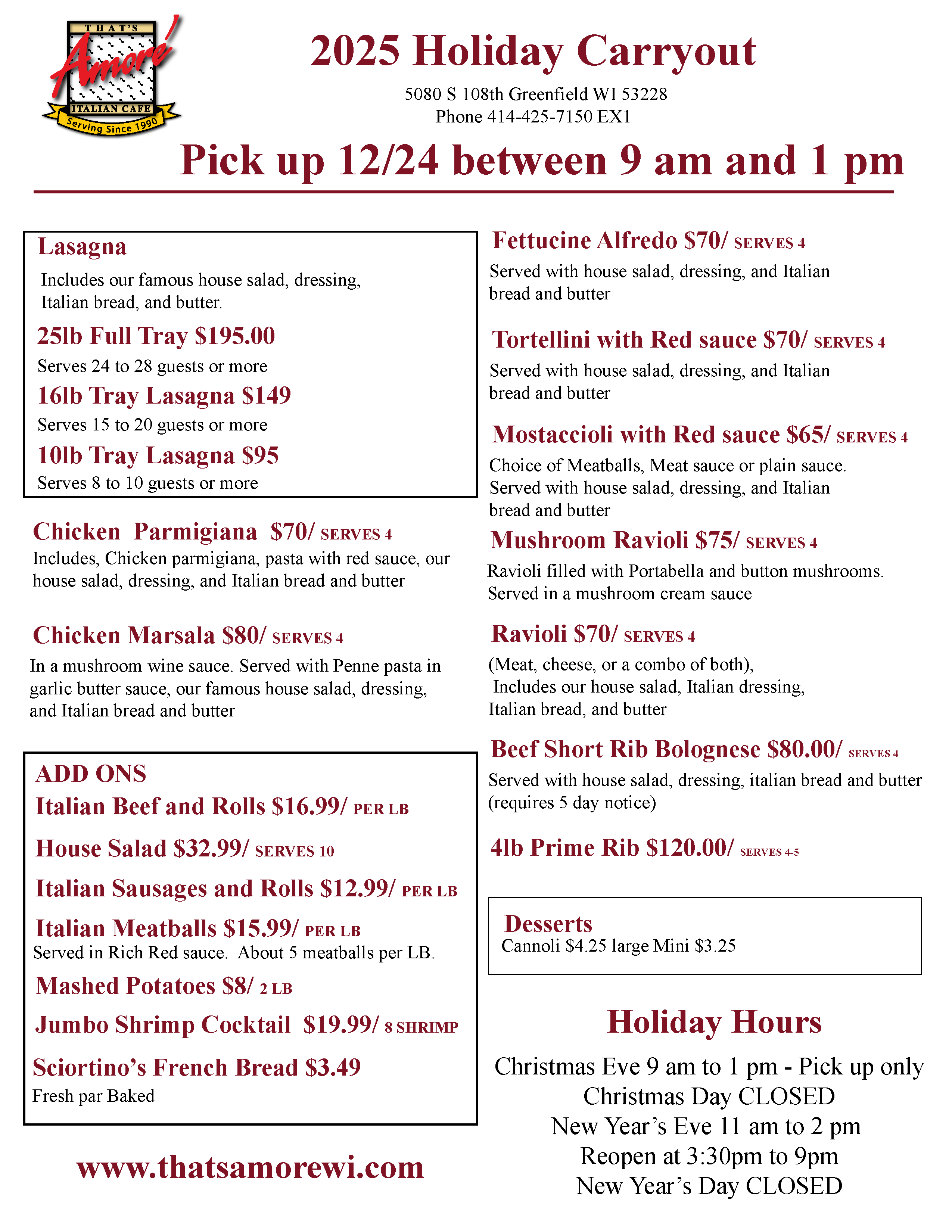 Holiday Menu_2025_SinglePage - That's Amore Italian Cafe